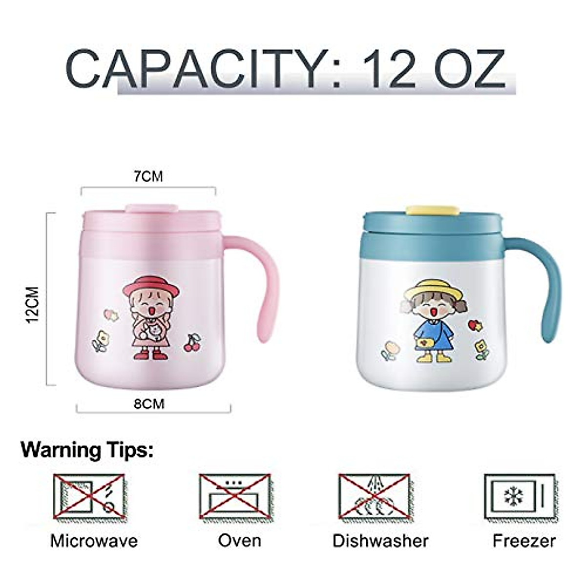 H-Jia 12oz Cute Coffee Mug with Handle, Double Wall Vacuum Insulated Stainless Steel Travel Mug with Lid (Pink)