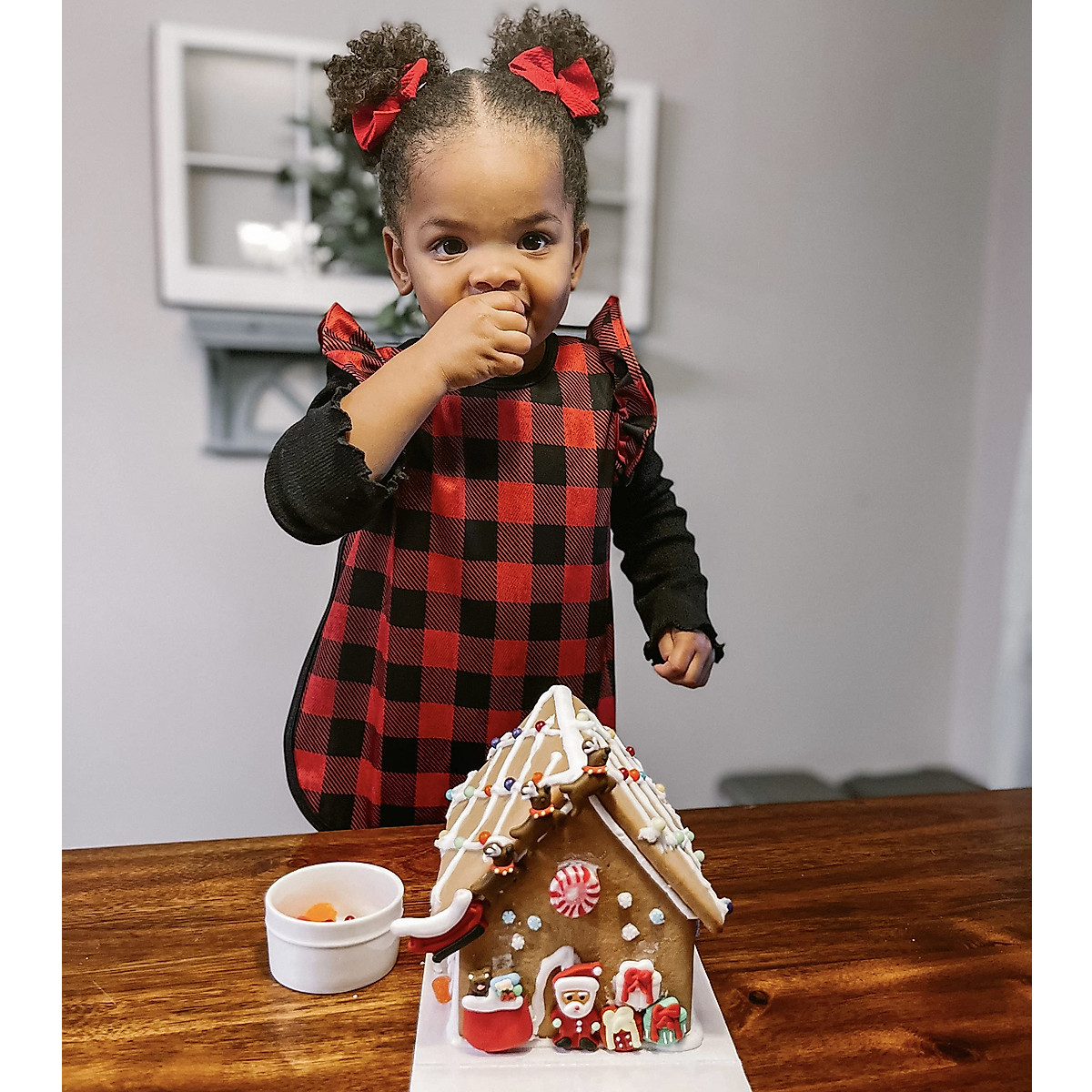 BapronBaby Flutter Red Buffalo Plaid Bapron - No Neck Tie Safer Bib for Baby & Toddler - Soft Waterproof Stain Resistant - Machine Washable - Sz Baby/Toddler 6m-3T