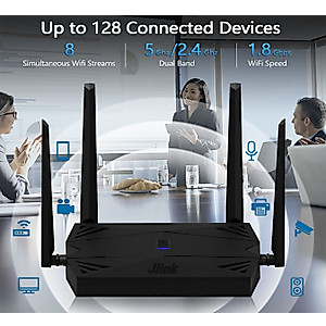 WiFi 6 Router - Jlink 5Ghz 1.8 Gbps Smart Wireless Wi-Fi 6 Router AX1800, 4-Stream 8K Computer Internet Router for Home, Dual Band TWT 100M Router Up to 1700 sq. ft, WPA3 IPV6 Security, 128 Devices