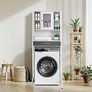 Hongtamoya Over The Toilet Storage Cabinet with Drawer, Bathroom Shelves Over Toilet with Large Storage Space, Over Toilet Bathroom Organizer with Adjustable Shelves and Door, White