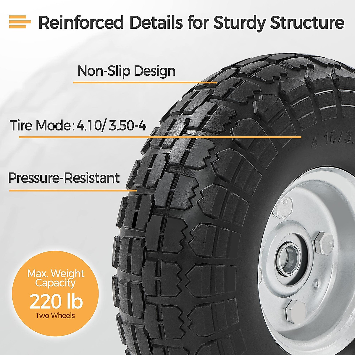 Yaheetech 10in Solid Wheelbarrow Tires 4.10/3.50-4 Sack Truck Cart Wheel Bearings for Wagon/Lawn/Garden/Beach/Trolley/Snowblower/Generator/Hand Cart 2PCS