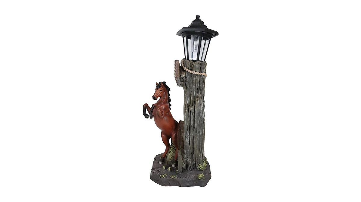Ebros Rustic Chestnut Horse Statue with Solar Lantern