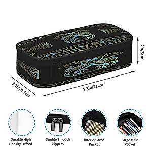 Egyptian Cats Hieroglyphs Gold Blue Large-Capacity Pencil Case Storage Bag Desk Storage Box Double Zipper Pencil Case Multifunctional Ladies Cosmetic Bag