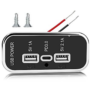 3 Ports 12V USB Outlet, Dual USB A Port 3.1A, Type C Port PD QC 3.0 Super Fast Charging Compatible with Phone 14 13 12, S22 S21 S20, iPad Pro, Adapter DIY Kit for Car Marine Truck Golf Cart RV, etc.