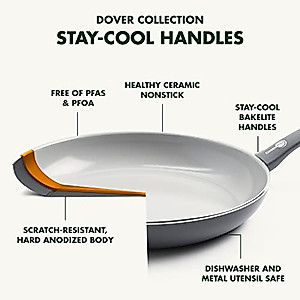 GreenPan Dover Healthy Ceramic Nonstick, 8" Frying Pan Skillet, PFAS-Free, Dishwasher Safe, Comfort Grip Handle, Grey
