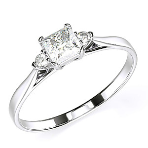 The Jewelry Galleria 14K White Gold Princess Cut Center Stone White CZ 3 Three Stone Engagement Ring Size 7