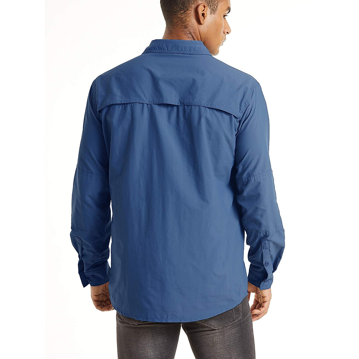 TACVASEN Men's Tactical Shirts Quick Dry UV Protection Long Sleeve Hiking Fishing Button Shirts Royal Blue, L