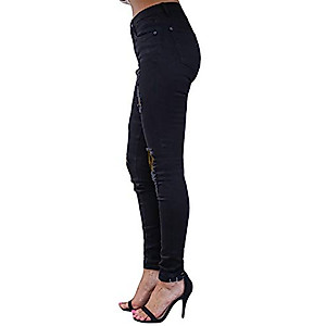 Andongnywell Mid Waist Women Knee Skinny Denim Distressed Ripped Boyfriend Jeans (Black,XX-Large)