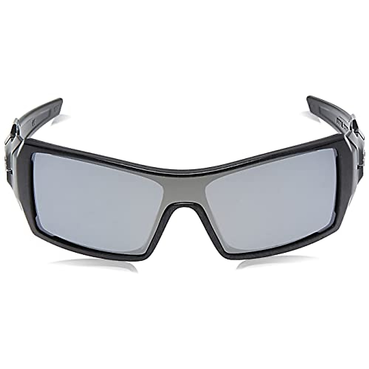 Oakley Men's OO9081 Oil Rig Rectangular Sunglasses, Polished Black & Silver Ghost Texture/Black Iridium, 28 mm