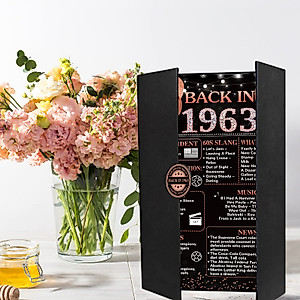 Trgowaul 60th Birthday Decorations Gifts for Women Black Rose Gold Back in 1963 Poster, Born in 1963 60th Anniversary Decorations, Funny Birthday Gifts Ideas for Turning 60 Years Old Certificate Decor