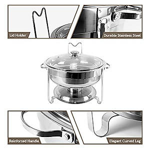 BriSunshine 2 Packs 430 Stainless Steel Chafing Dish Buffet Set, 4 QT Round Chafing Dish with Glass Lid & Lid Holder, Food Warmers for Parties Buffet Wedding Catering