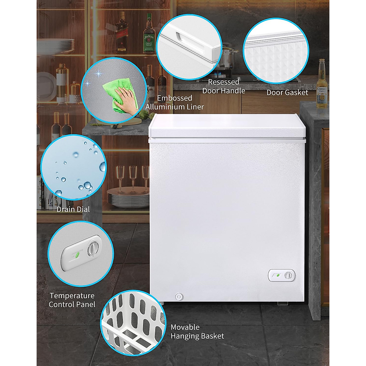 Muhub 10.0 Cu.Ft Deep Freezer with Removable Basket,Top Opening Chest Freezer, 10.0 Cubic Feet Large Freezer, Low noise，Adjustable Temperature（10.0 Cu.Ft)