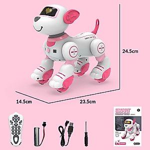 STEMTRON Programmable Remote Control Robot Cat Robot Dog for Kids, Interactive Robotic Dog Robotic Cat, Robo Dog Robo Cat, RC Robot with Touch Sensing, LED Eyes, Dance & Music