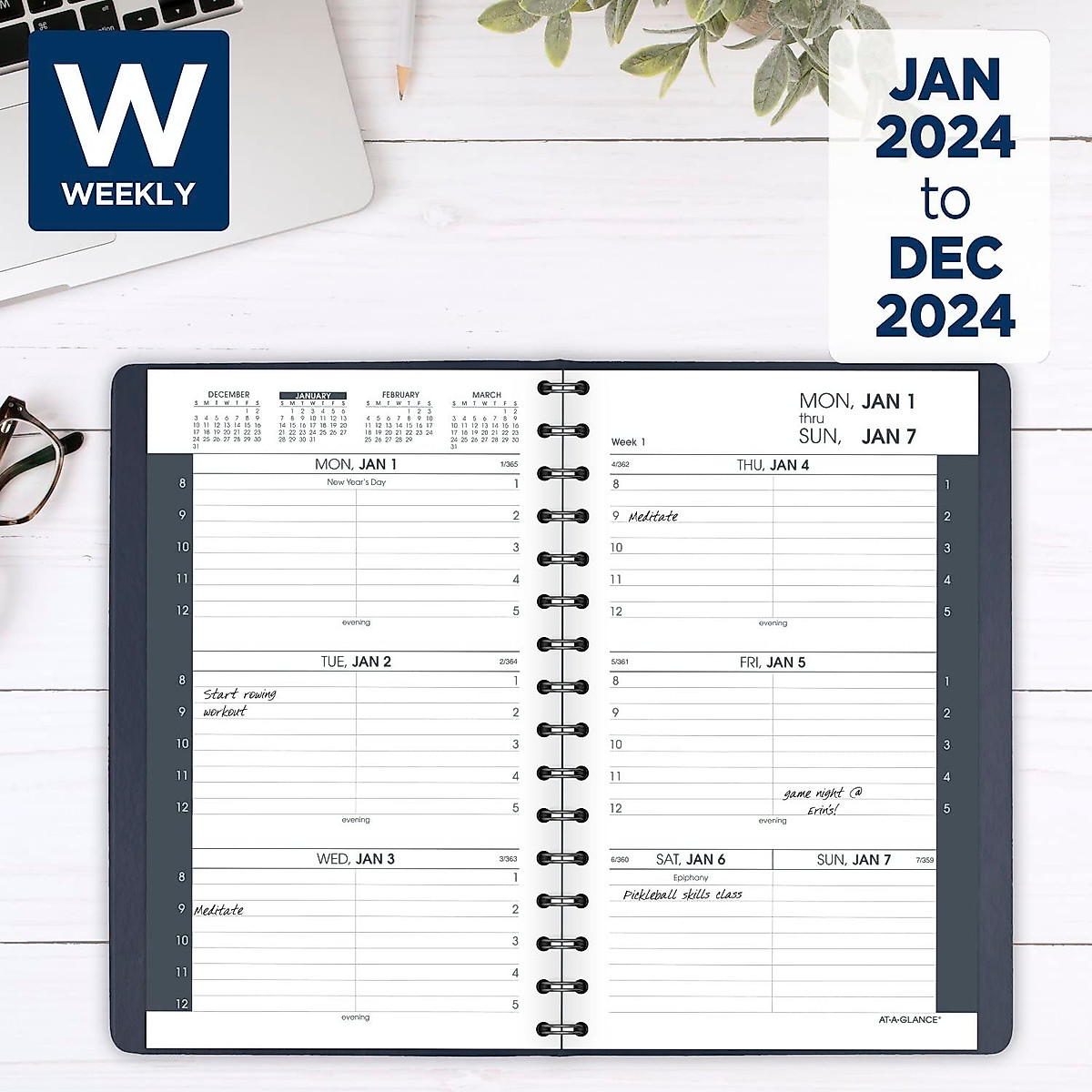 AT-A-GLANCE 2024 Weekly Appointment Book Planner, 5" x 8", Small, Black (700750524)