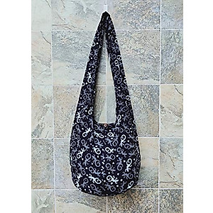 BTP! Gecko Hippie Hobo Thai Cotton Sling Crossbody Bag Messenger Shoulder Purse (Black GC1)