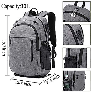 KOLAKO Travel Backpack Waterproof Large Sports Basketball Bookbag Backpack Anti Thief Business Backpacks Daypack Fit 17.3 Inch Laptop Gray
