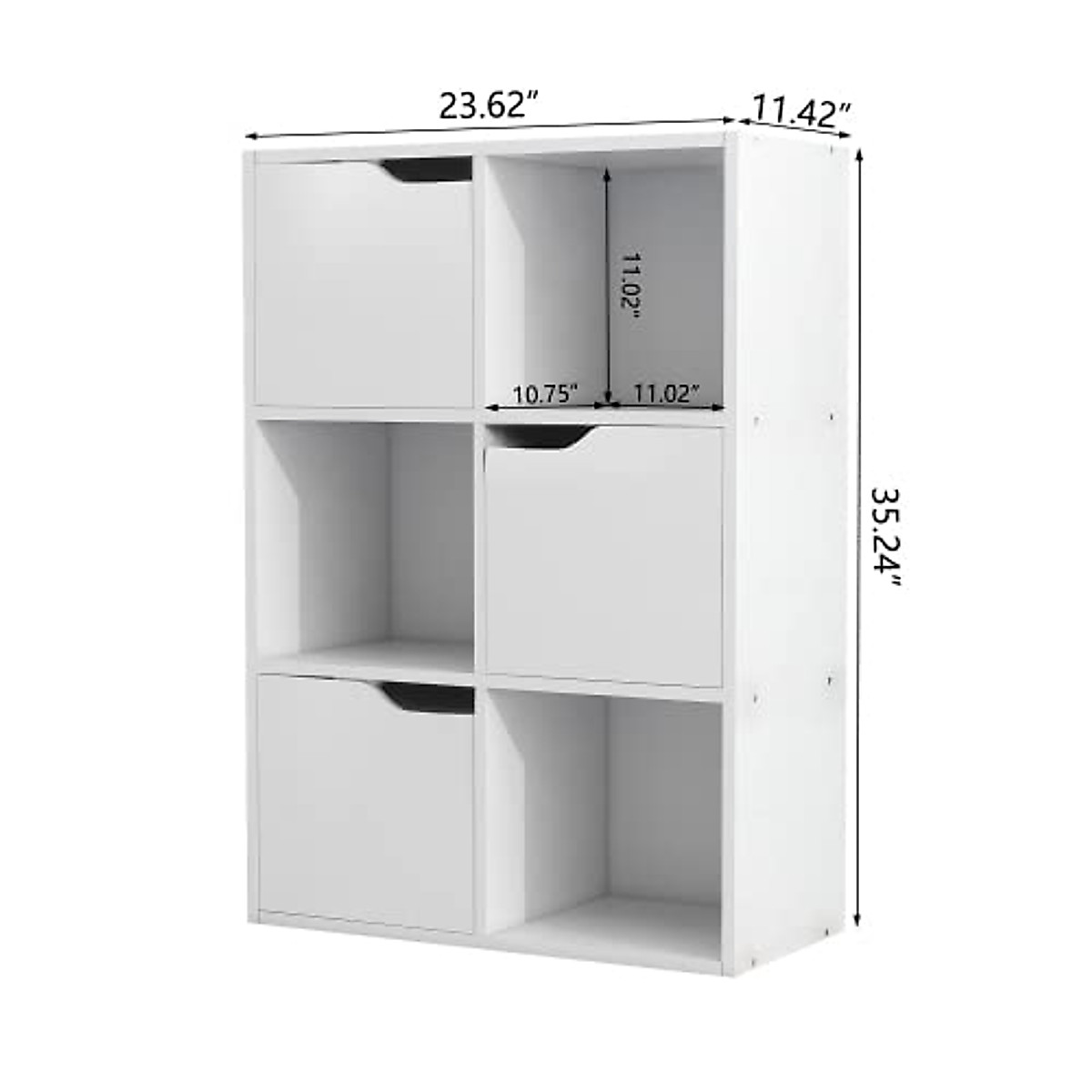 Aybihous3 Storage Bookcase with 6 Cube Organizers,3 Cabinets with Doors and 3 Open Cubes Book Display Shelves 3 Tiers,Storage Case Bookshelf for Living Room/Bedroom/Study/Office/Library,White On-Site