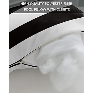 Outdoor Pillow for Chaise Lounge Chair, Simple Stripe Black and White Waterproof Headrest Pillow Lumbar Pillows with Insert & Adjustable Elastic Strap for Beach, Poolside, Patio, Office (1 Pack)