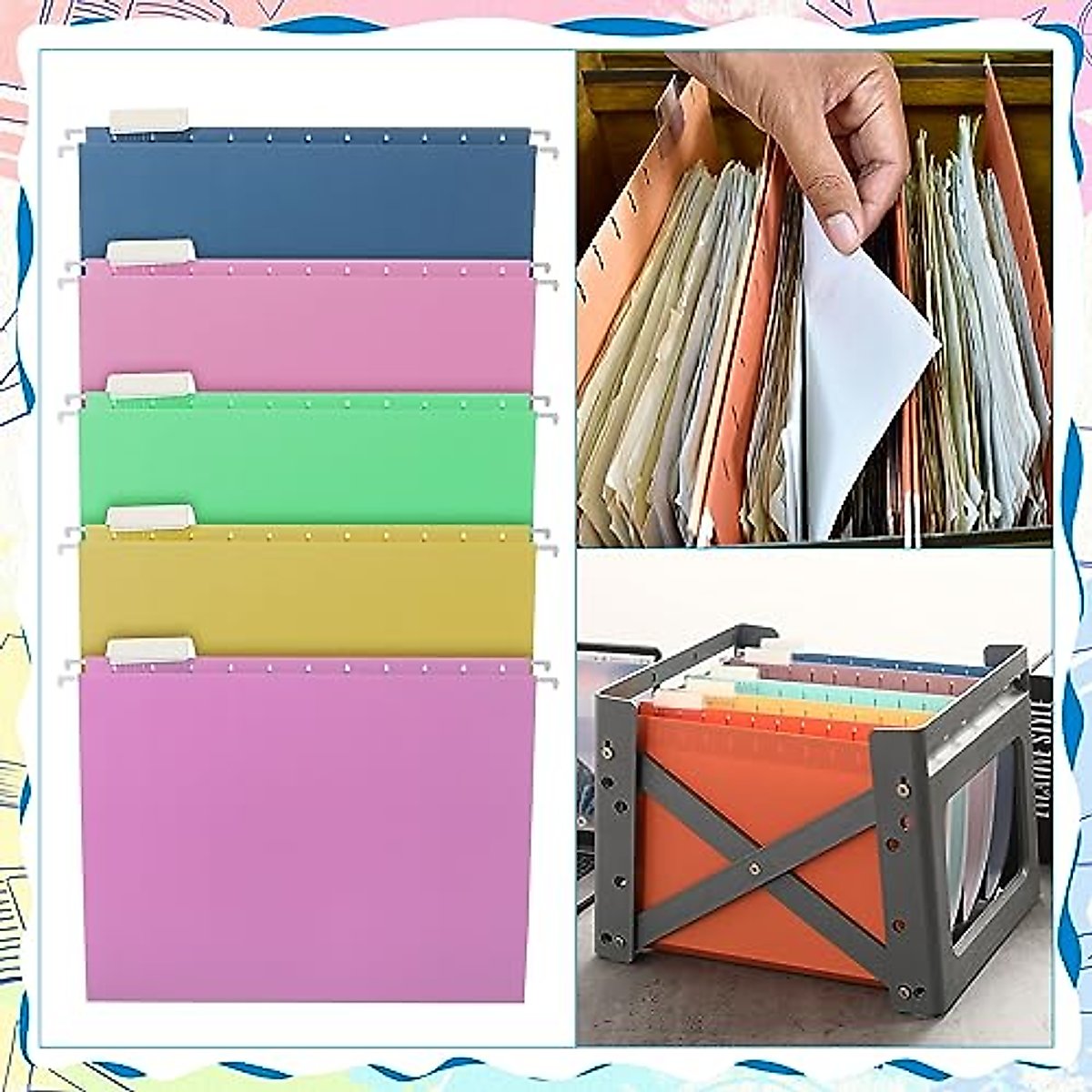 Yaomiao 24 Pack Hanging File Folders Letter Size Expanding File Folders with 1 Inch Expansion Hanging File Folders for Filing Needs(Multicolor)