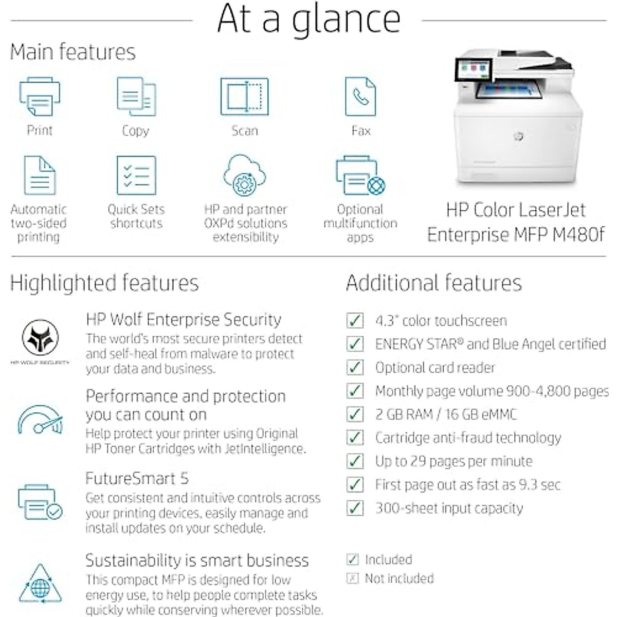 HP Color Laserjet Enterprise M480f Multifunction Duplex Printer (Renewed Premium)