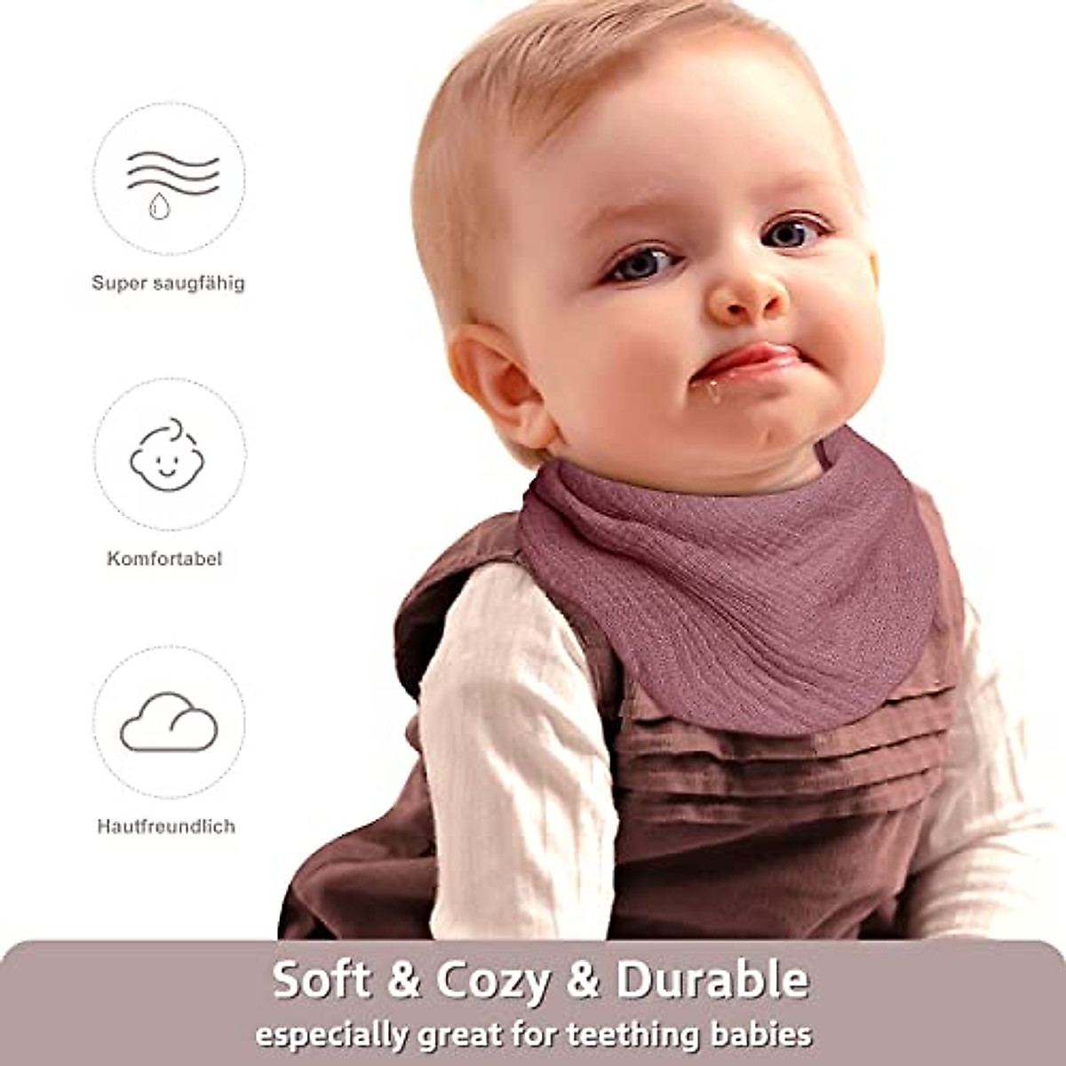 Lulu moon Baby Muslin Bibs - 100% Cotton for Teething Drooling Girls Boys, 8 Pack (Cream)