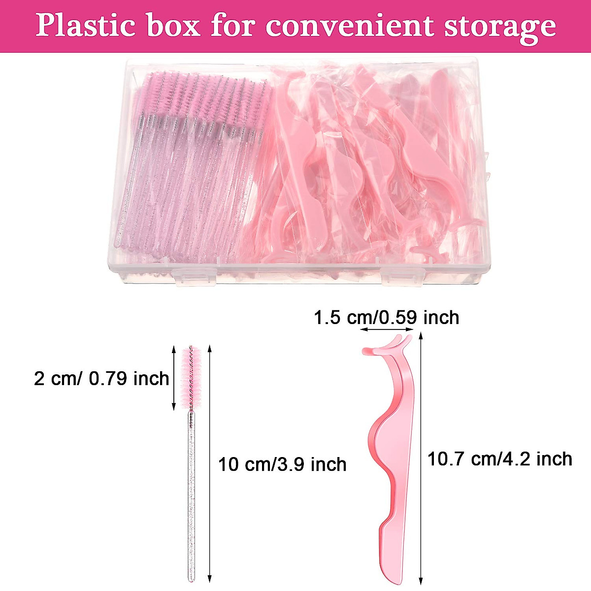 24 Pieces Plastic Eyelash Extension Tweezers False Eyelash Applicator Tool Eyelash Auxiliary Clip and 100 Pieces Eyelash Brush Mascara Wands Applicator for Eyelash Application (Pink)