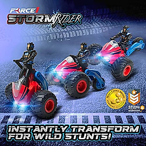 Force1 Storm Rider Remote Control Car for Kids - Rechargeable Fast Off Road RC Car, LED Stunt Toy Car with 360 Spins, Sit Stand Action Figure, Rubber Tires, 2.4 GHz Easy Remote Indoor Outdoor Kid Car