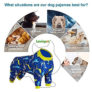 LovinPet Clothes For Female Doberman Dogs - Pet Anxiety Calming Dog Jammies for After Surgery, Lightweight Fabric, Blue Dragon Print, Large Dog Pjs,Long-sleeved 4 Leg Style Pullover Dog Onesie,Blue XL
