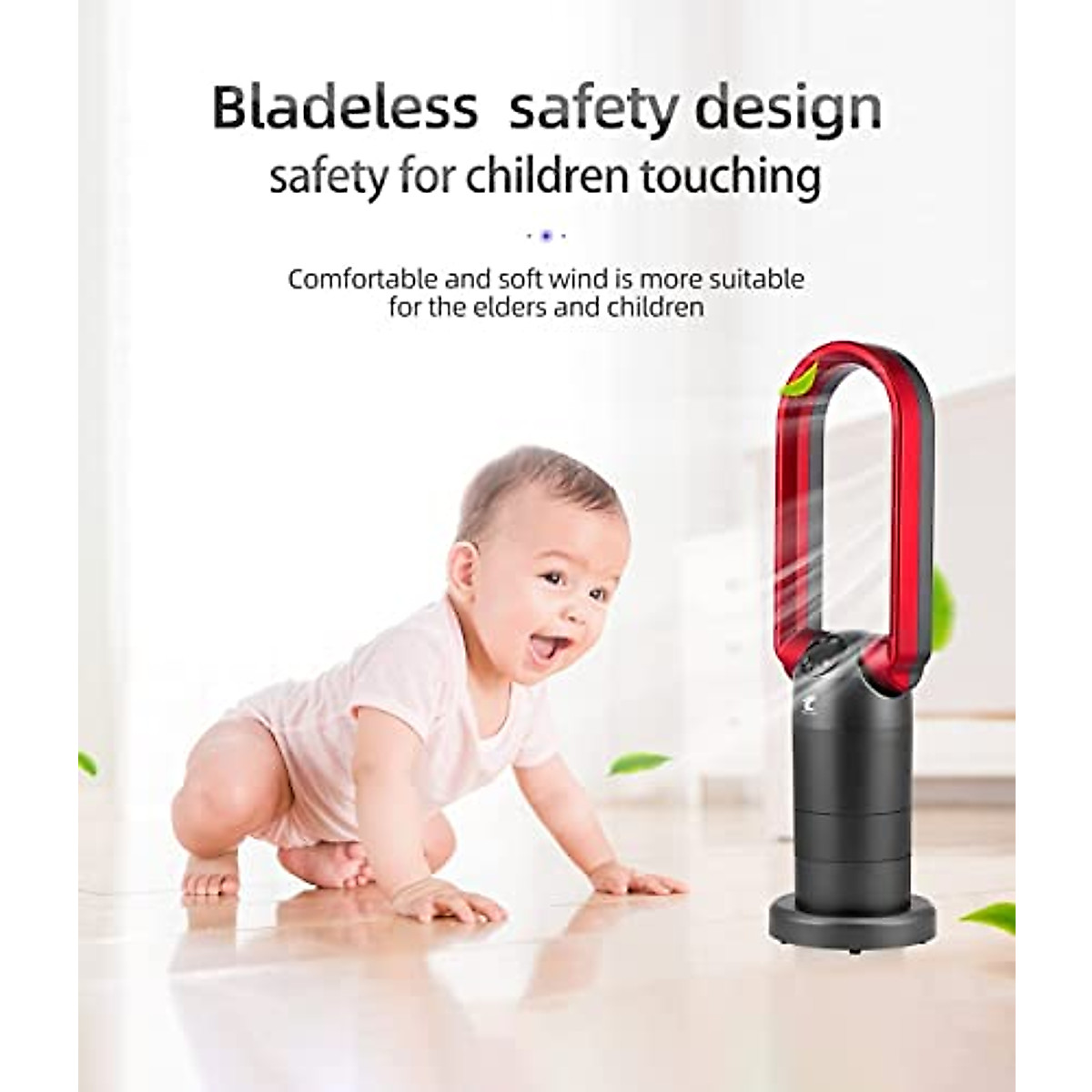 Bladeless Tower Fan & H13 HEPA Air Purifier & 1500W Space Heater 3in1, 120° Swing & 210° Tilt Head Table Fan, 29in. 35W Desk Fan with Remote, 9 Speeds 9H Timer Air Circulator for Home Office-Red