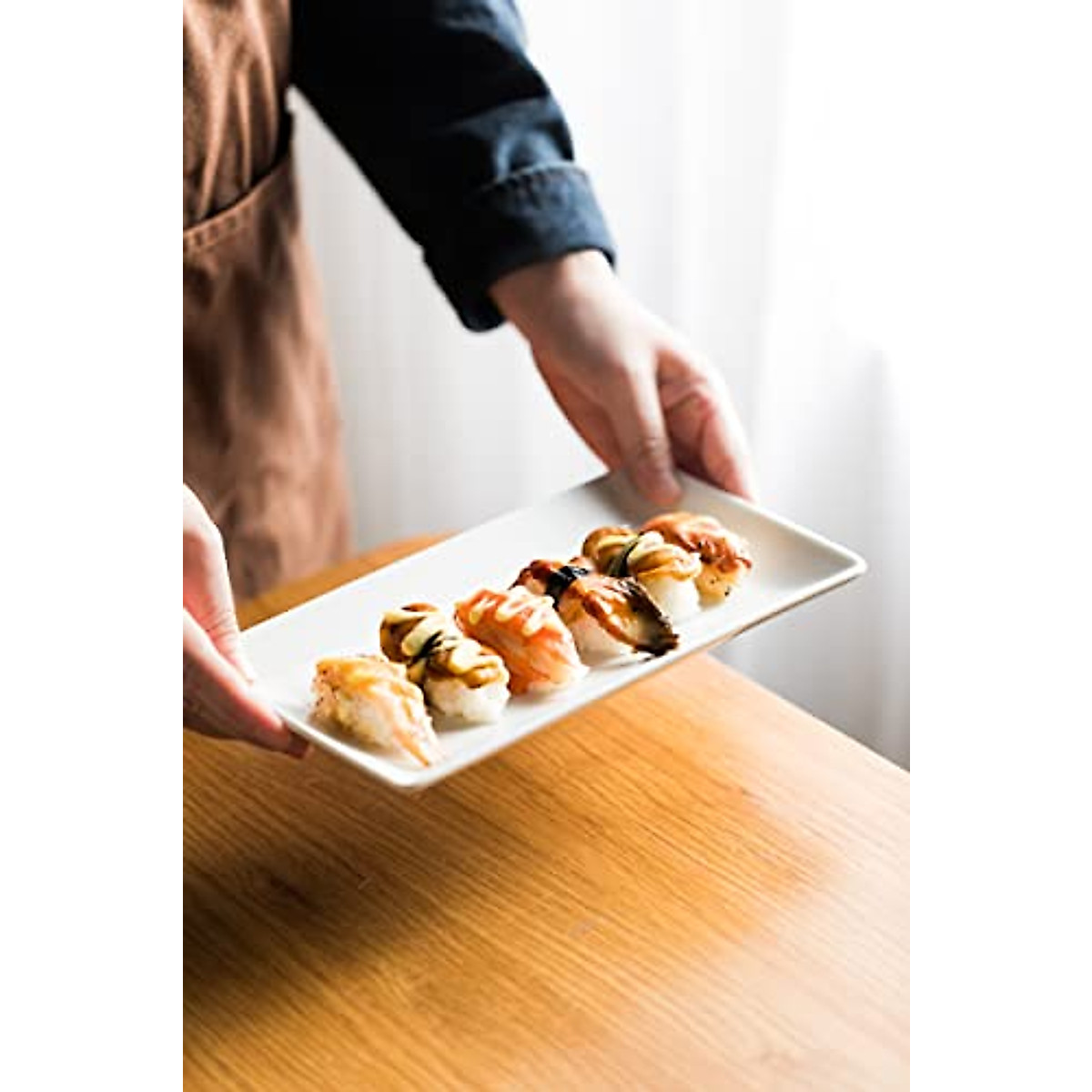 LAUCHUH Serving Platter, 10” Rectangular Plates Serving Tray Porcelain Platters for Parties, Sushi, Dessert Microwave and Dishwasher Safe Set of 4, White