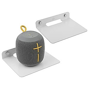 TXEsign Floating Wall Shelves-2 Pack, Wall Shelf Speaker Mount for Bluetooth Speaker, Webcam, Cell Phones, Mesh Router,Toy Display Shelf Metal Speaker Shelf (White, 2)