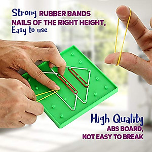 Double-Sided Geoboard - Mathematical Manipulative Material Geo Board, Graphical Educational Toy for Geometry and Creativity- 5 x 5 Grid/12 Pin Circular Array, 15 Cards with 30 Design, and Rubber Bands