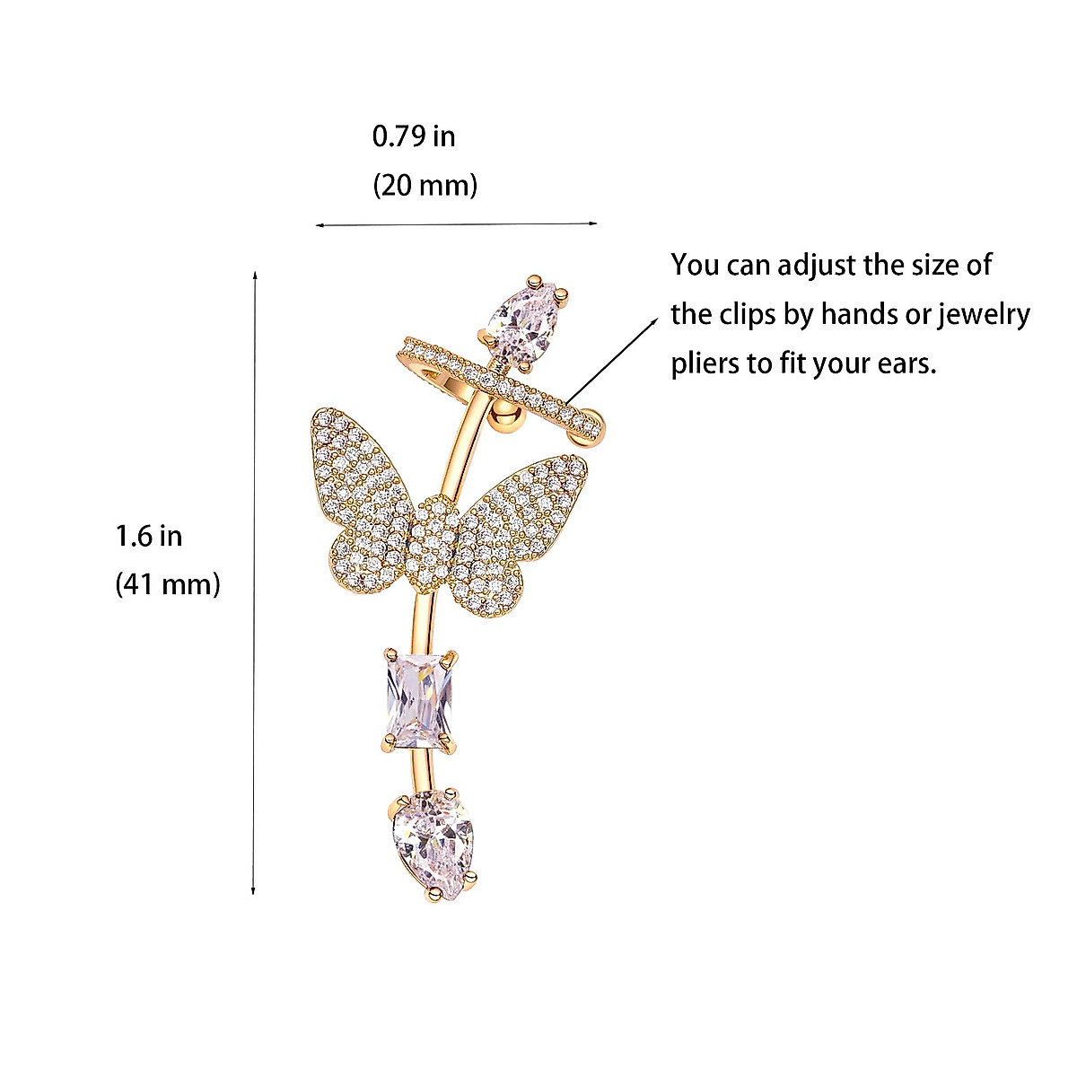 925 Sterling Silver Post Ear Cuff Earrings for Women Butterfly Cartilage Ear Climber Earrings Gold Purple Cubic Zirconia CZ Hypoallergenic Piercing Gifts For Her (Gold)