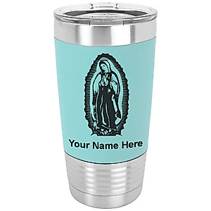 LaserGram 20oz Vacuum Insulated Tumbler Mug, Virgen de Guadalupe, Personalized Engraving Included (Silicone Grip, Teal)