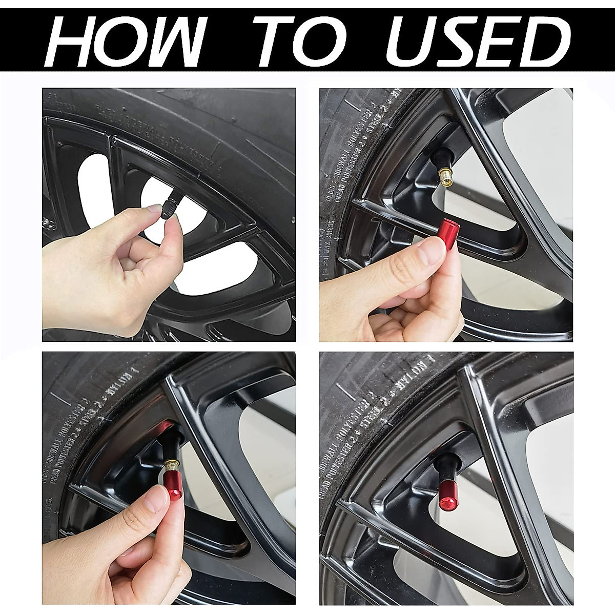 JUSTTOP 4PCS Car Tire Valve Stem Caps, Air Caps Cover, Universal for Cars, SUVs, Bike, Trucks and Motorcycles, Car Wheel & Tire Exterior Accessories-Red