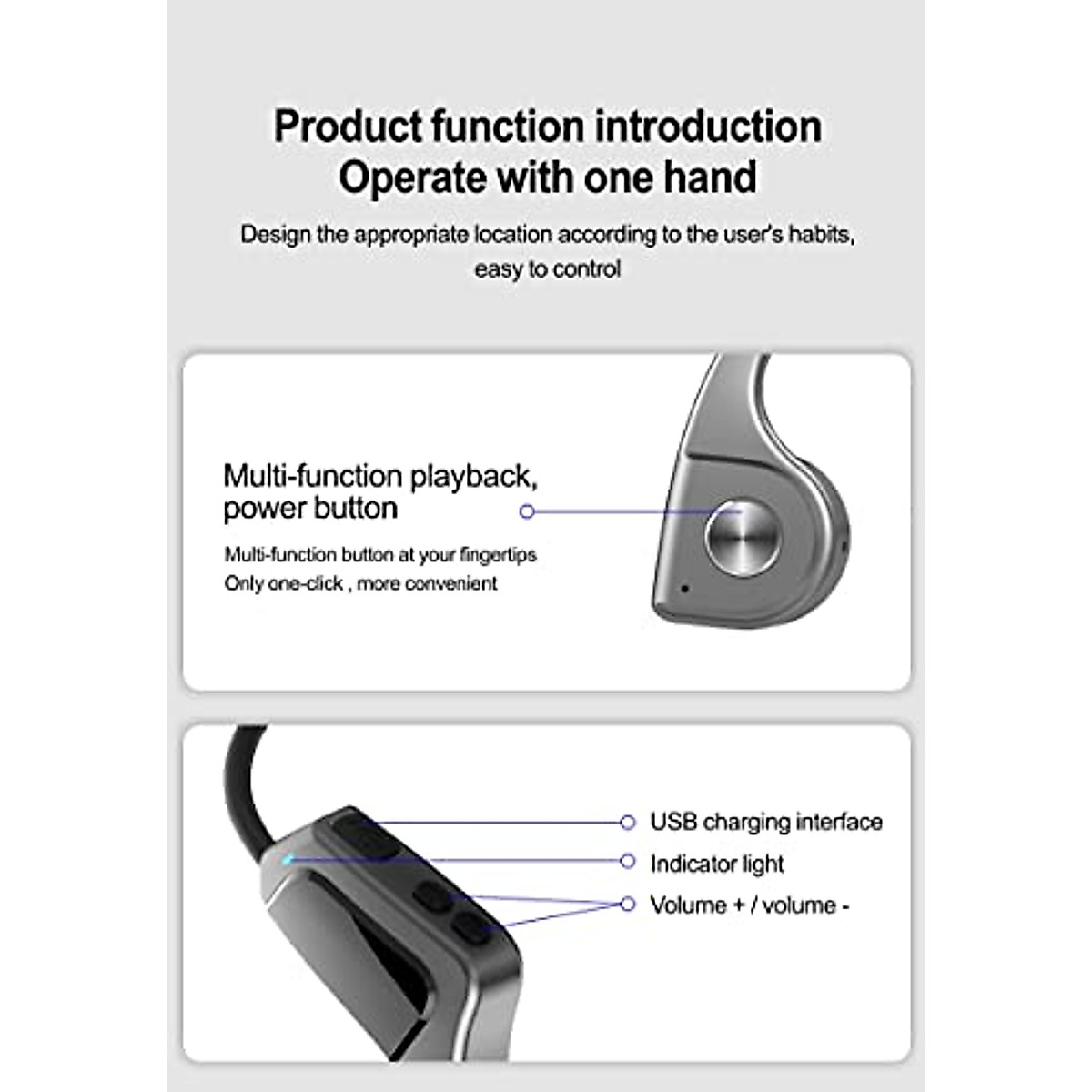 RISTARWH Wireless Bone Conduction Headphones, Open Ear Sports Bluetooth Headset with Mic, IPX5 Waterproof Earbuds Up to 8 Hours Playtime for Running Cycling Workouts (Blue)