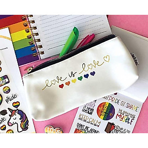 Paper House Productions Love is Love Rainbow Hearts 8.5" x 3.25" Supple Vegan Leather Zipper Pouch