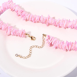 BSJELL Puka Shell Necklace Bracelet for Women Hawaiian Seashell Choker Necklace Surfer Beach Seashell Bracelet VCSO Summer Jewelry Set (Pink)