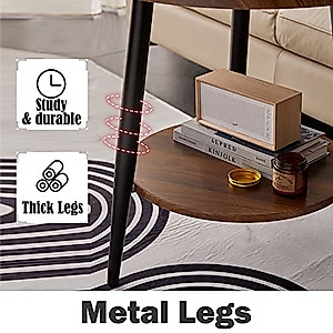 FANTERSI Small Round Side Table, 2-Tier Mid Century Modern Side Table, Round End Table Small Side Table for Living Room, Metal Frames, Brown