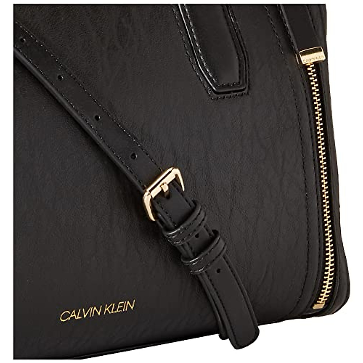 Calvin Klein Reyna Novelty Satchel, Black/Gold, One Size