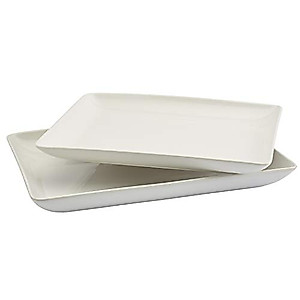 Denmark Tools For Cooks Blanc de Blanc White Serveware Collection- Nested Bowls Platters Serving Dining Elegant Simple Microwave Dishwasher Oven Safe, 2 Piece Rectangular Platter Set (17" & 15")