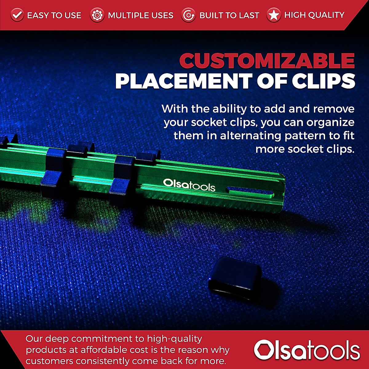 Olsa Tools Socket Organizer (1/4-Inch Drive, Green) - Socket Storage Rails for Mechanics - Socket Holder and Socket Rail - Holds 24 Chrome or Impact Sockets - Professional-Grade - Part: 1103