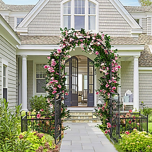 YITAHOME 87IN Garden Arbor with Gate, Metal Garden Arch with Side Planters, Arch Trellis for Garden