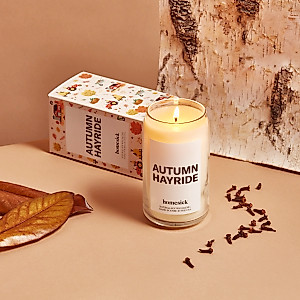 Homesick Premium Scented Candle, Autumn Hayride - Scents of Fresh Hay, Nutmeg, Tonka, 13.75 oz, 60-80 Hour Burn, Gifts, Soy Blend Candle Home Decor, Relaxing Aromatherapy Candle