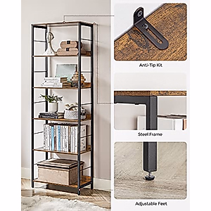VASAGLE 6-Tier Bookshelf, Bookcase for Office, 11.8 x 23.6 x 70.1 Inches, Shelving Unit, with Back Panels, Industrial Style, for Living Room, Study, Home Office, Rustic Brown and Black ULLS118B01