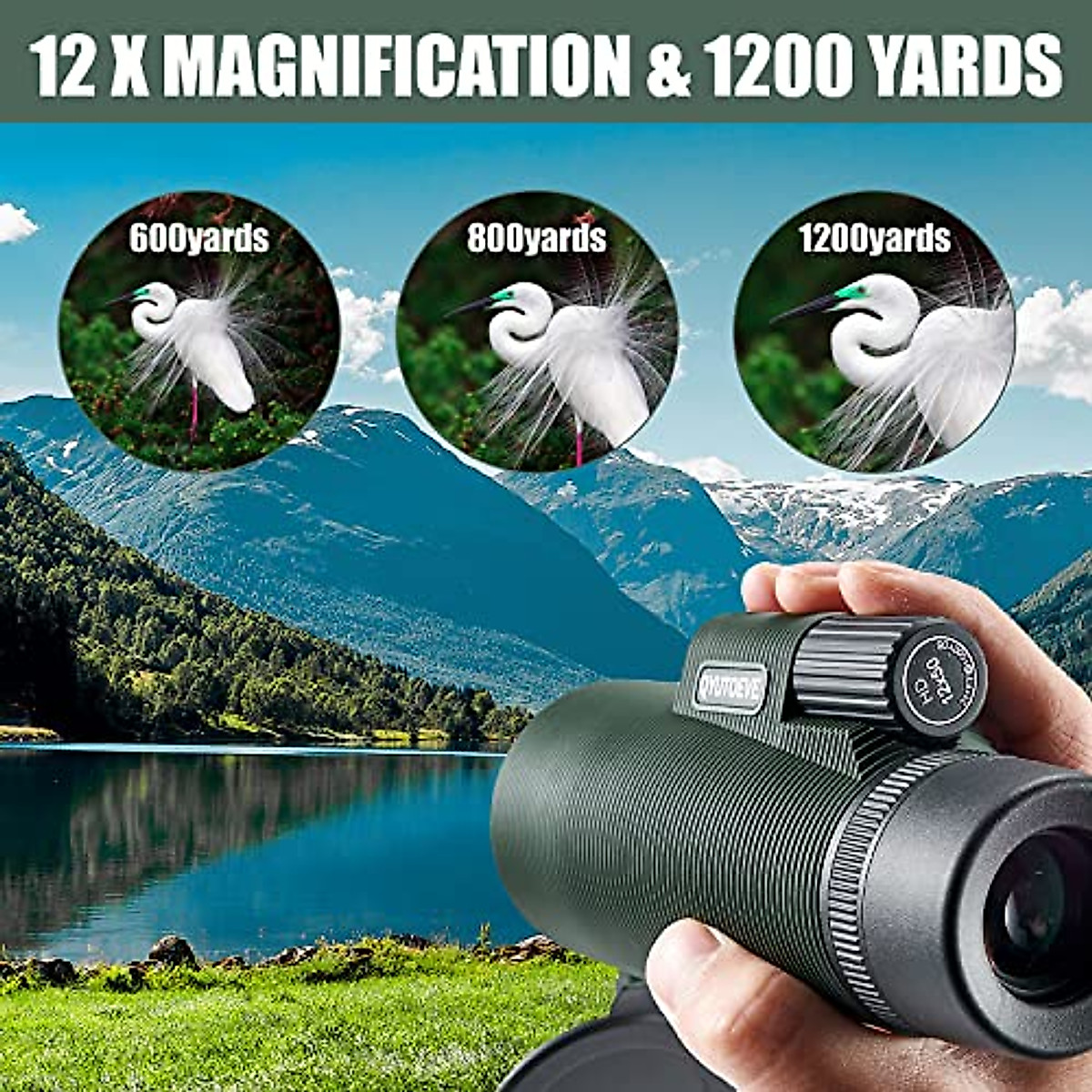 Monocular for Adults,12x50 HD Waterproof Minocular Telescope,FMC Green Film Roof Prism Design with Phone Holder Optic Instrument, High Powered Monoculars Gear for Men Gifts,for Huting, Bird Watching