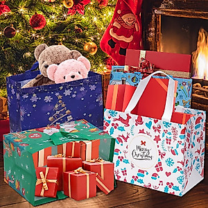 Heetobcos 12 Pack Christmas Gift Bags Large Reusable Christmas Tote Bags, Non-Woven Christmas Bags for New Year's Shopping, Christmas Surprise, Xmas Party Supplies,12.8"×9.8"×6.7"