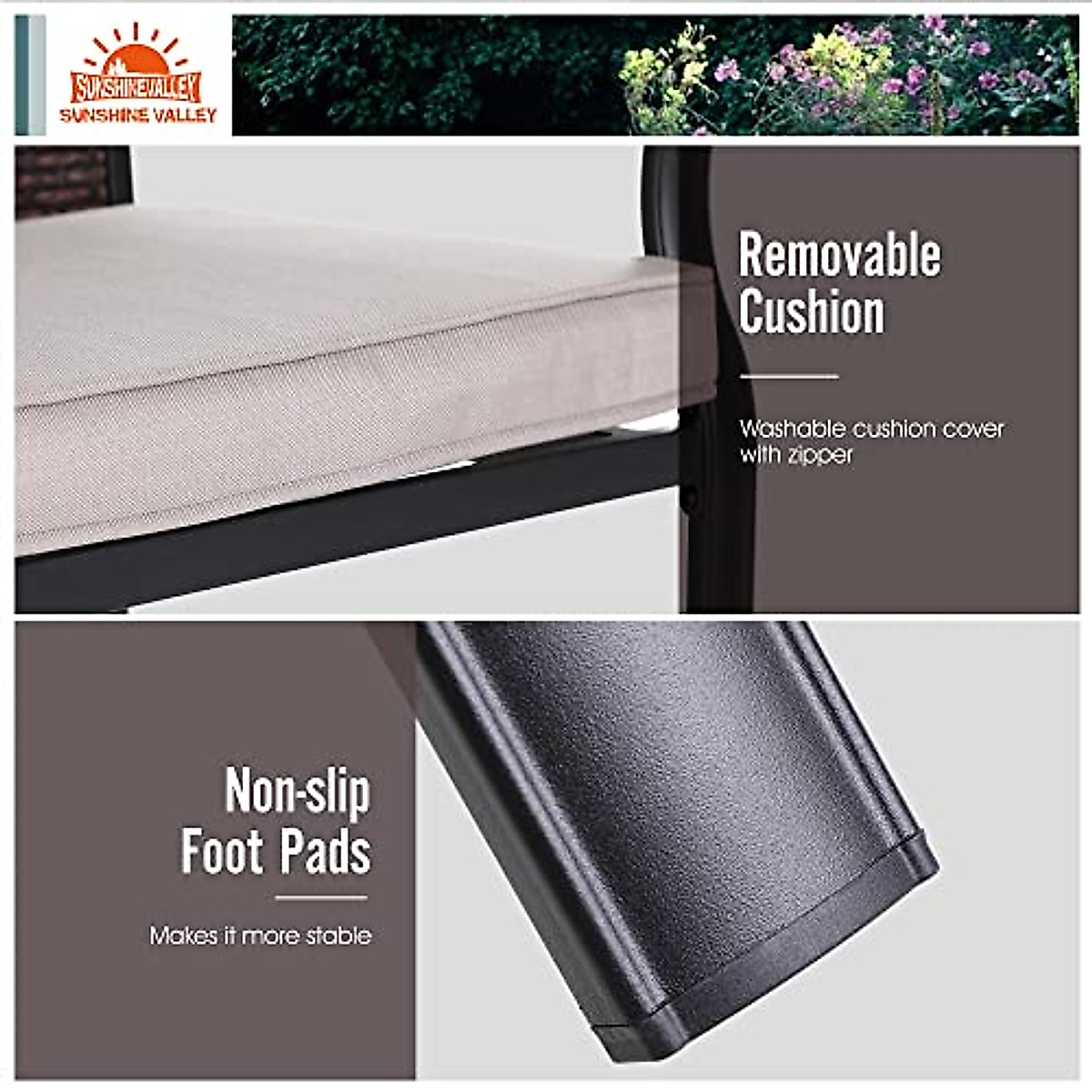 SUNSHINE VALLEY Patio Dining Chairs Set for 6, 7 Piece Wicker Outdoor Table and Chairs, Large Rectangular Metal Patio Dining Table with 1.57” Umbrella Hole Outdoor Dining Sets for Garden Backyard Lawn