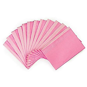 JMU Pink Dental Bibs (125 Pcs), Disposable Patient Bibs 13" x 18", 3 Ply Waterproof Tattoo Bibs Nail Paper Towels Tray Covers