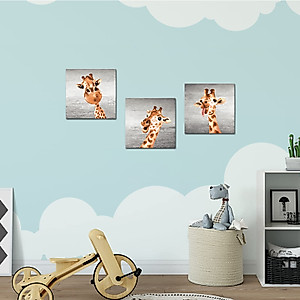 SiMiWOW Giraffe Art Decor Pictures Funny Wild Animals Framed Canvas Wall Art Kids Children Bedroom Bathroom Nursery Wall Decor